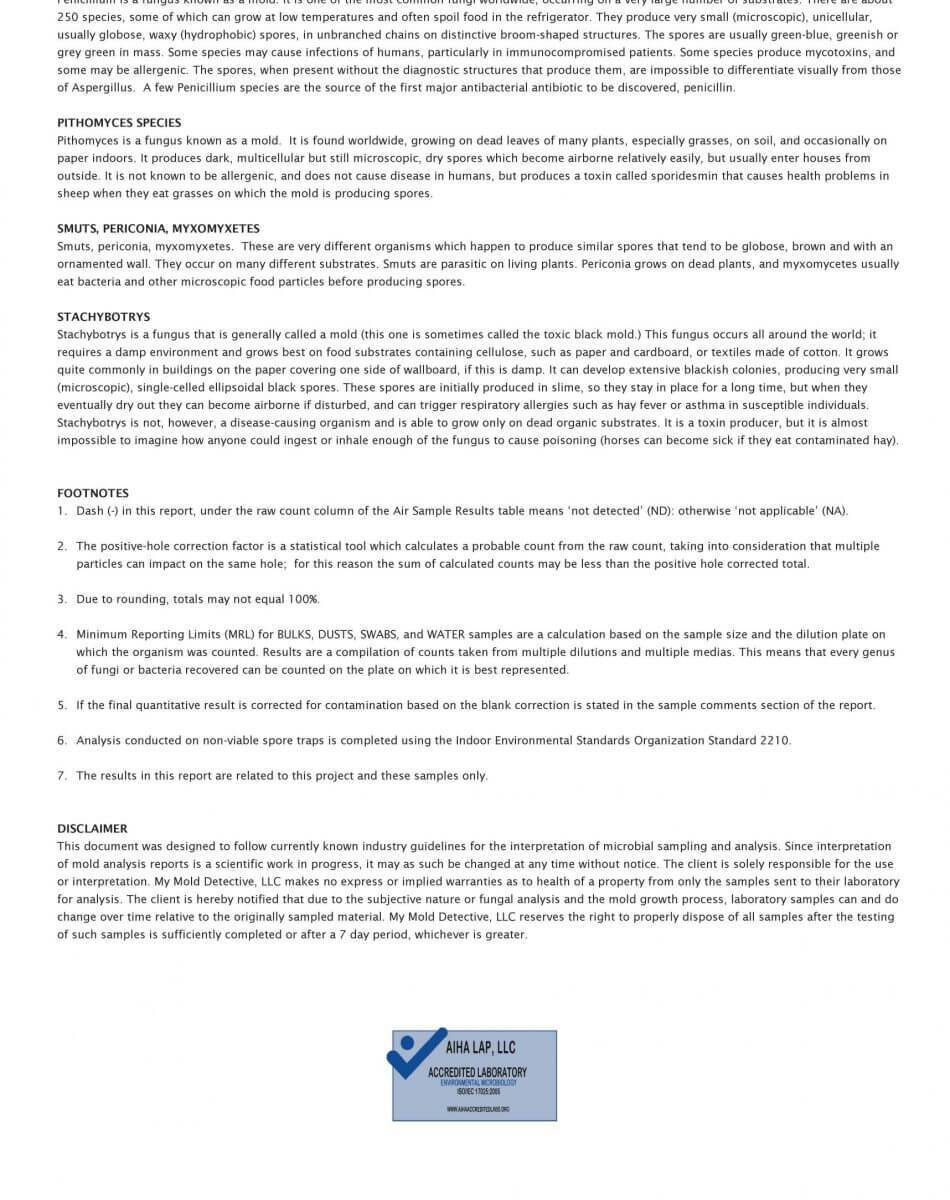 Sample Lab Report – My Mold Detective